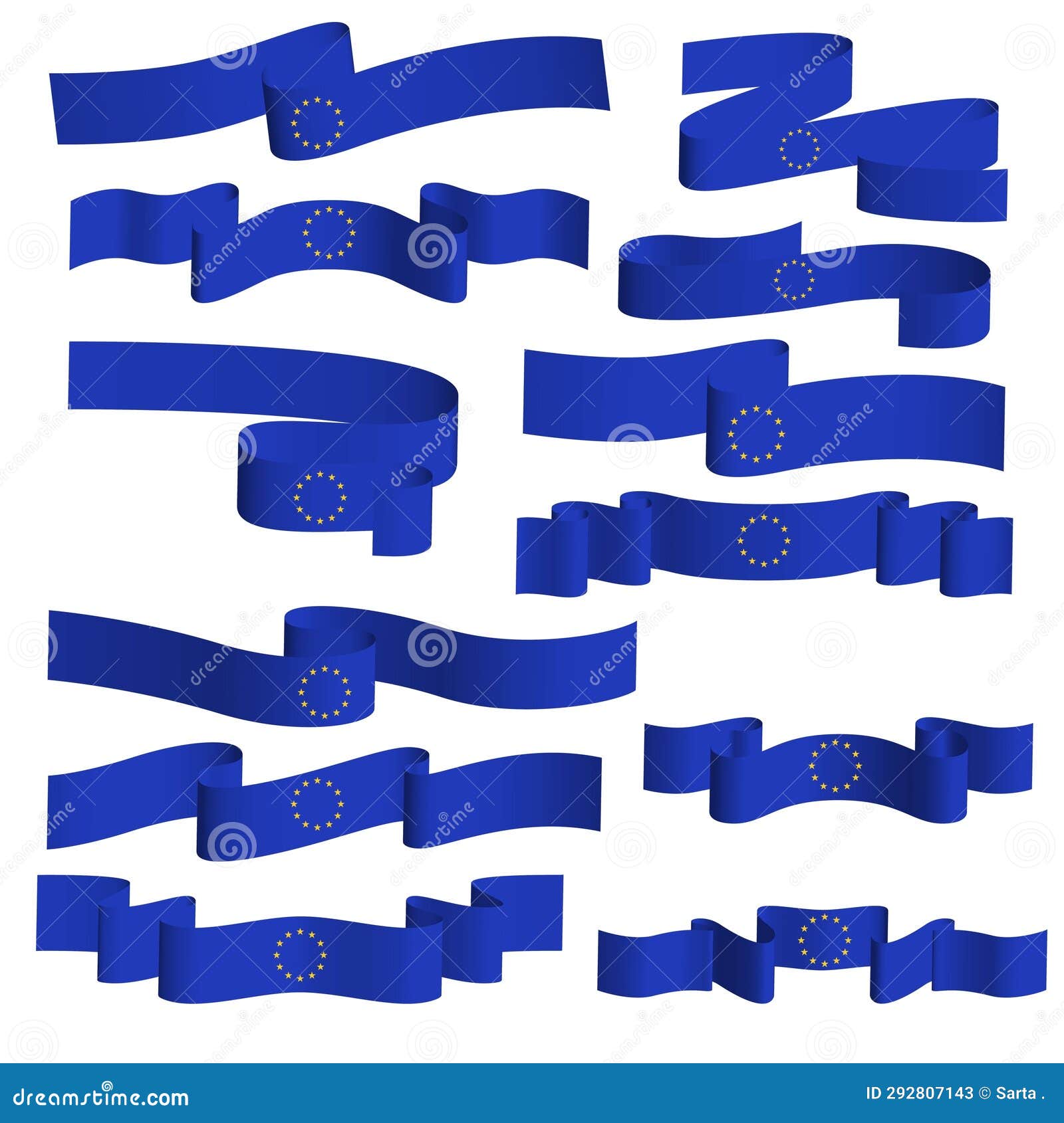 European Union Ribbon Flag Vector Element Bundle Set Stock Vector ...