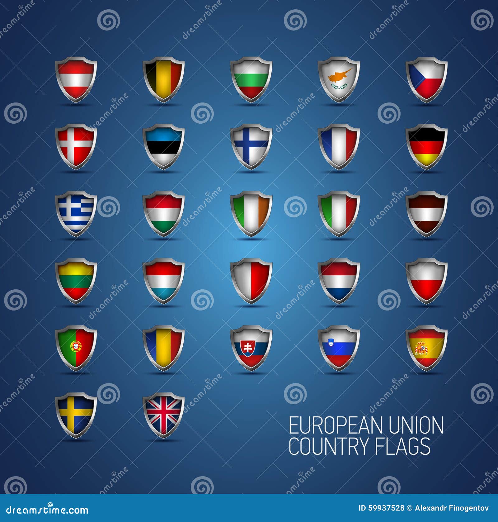 European Union States Full Flags. Vector Country Shields Stock ...