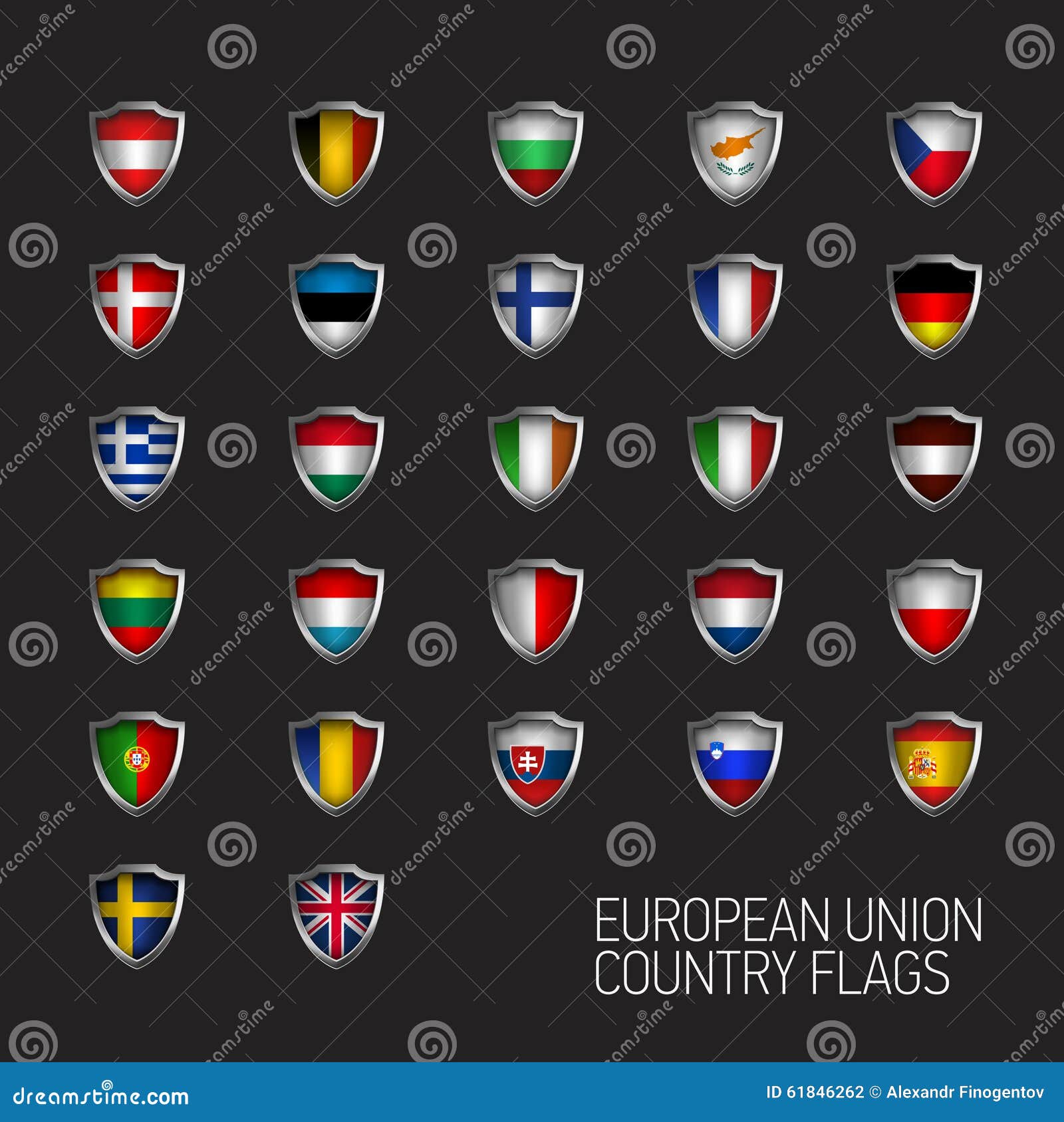 European Union States Full Flags. Vector Country Shields Stock ...