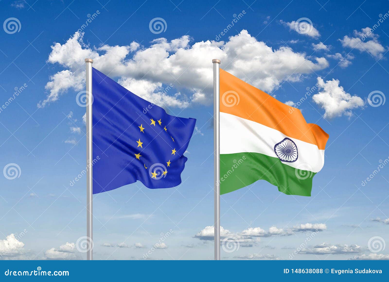 European Union Vs India. Thick Colored Silky Flags of European Union ...
