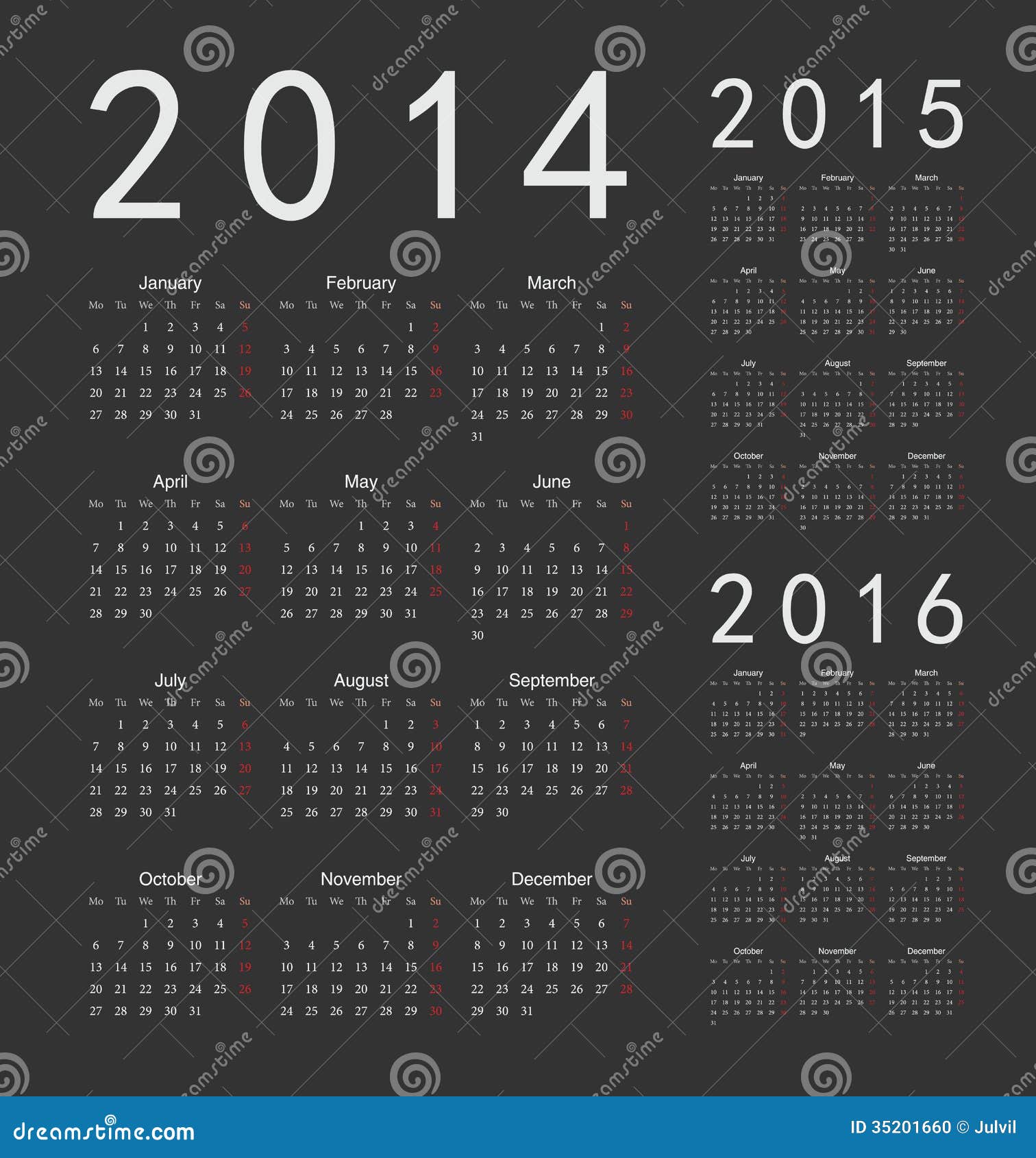 European 2014, 2015, 2016 Year Calendars Stock Vector - Illustration of ...