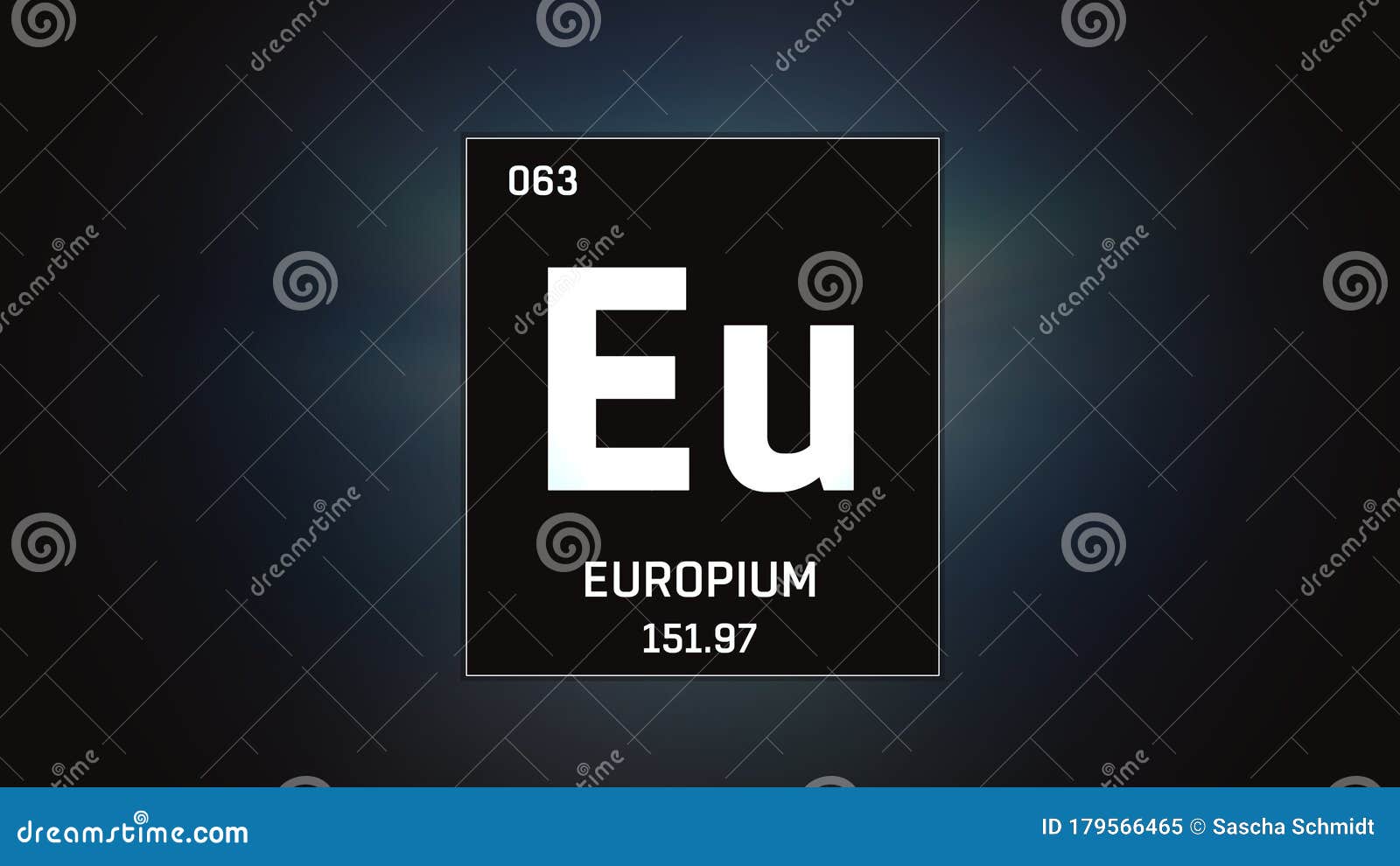 Europium As Element 63 of the Periodic Table 3D Illustration on Grey ...