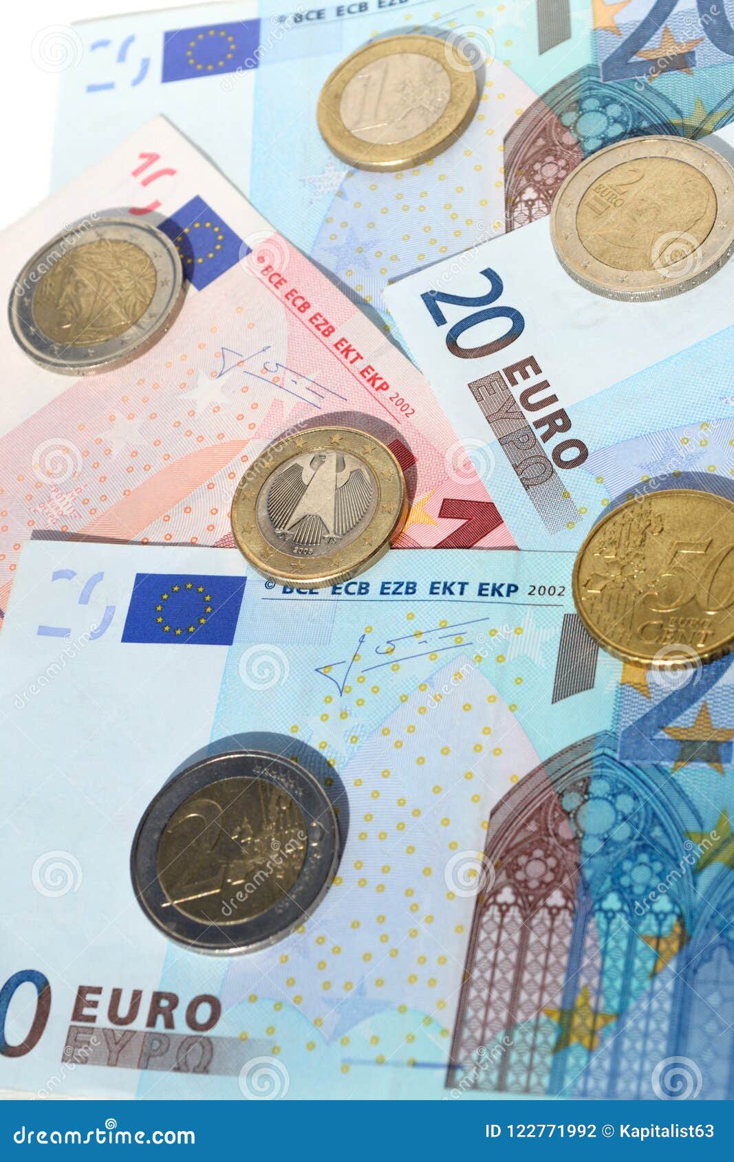 Euros of different values stock photo. Image of euro - 122771992
