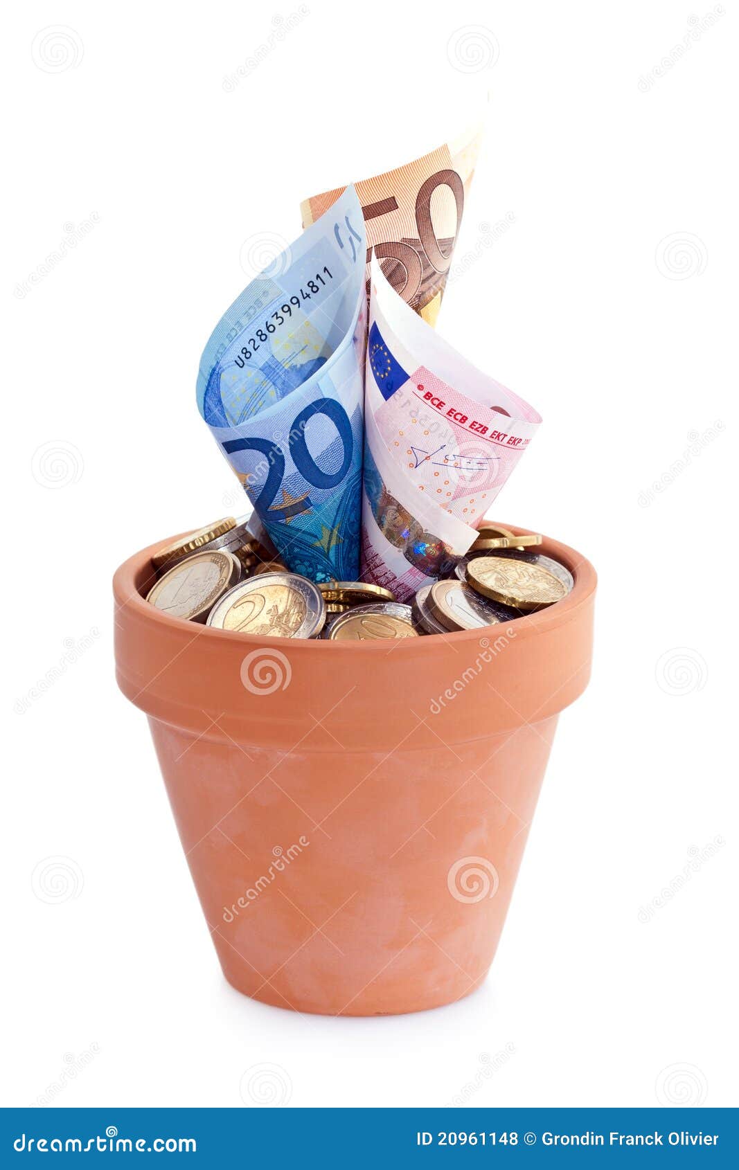 Euros in a pot stock photo. Image of cash, white, roll - 20961148
