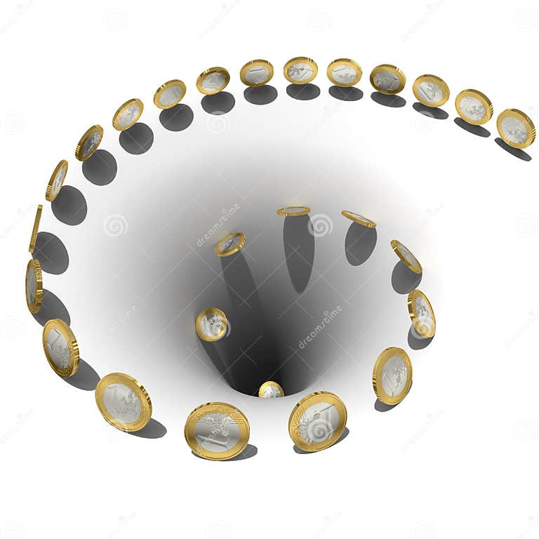 Euros vanish in abyss stock illustration. Illustration of money - 40804605