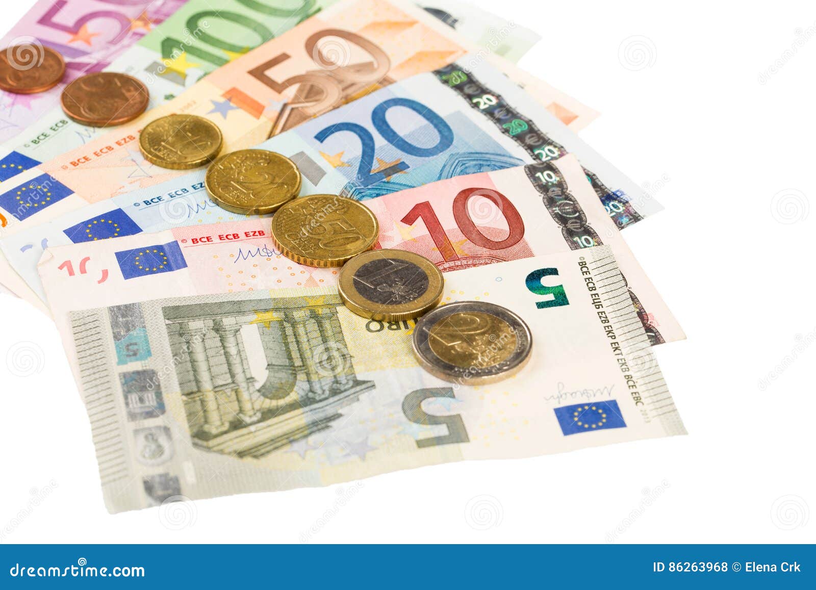 Eurosedlar och myntar arkivfoto. Bild av femtio, cent - 86263968