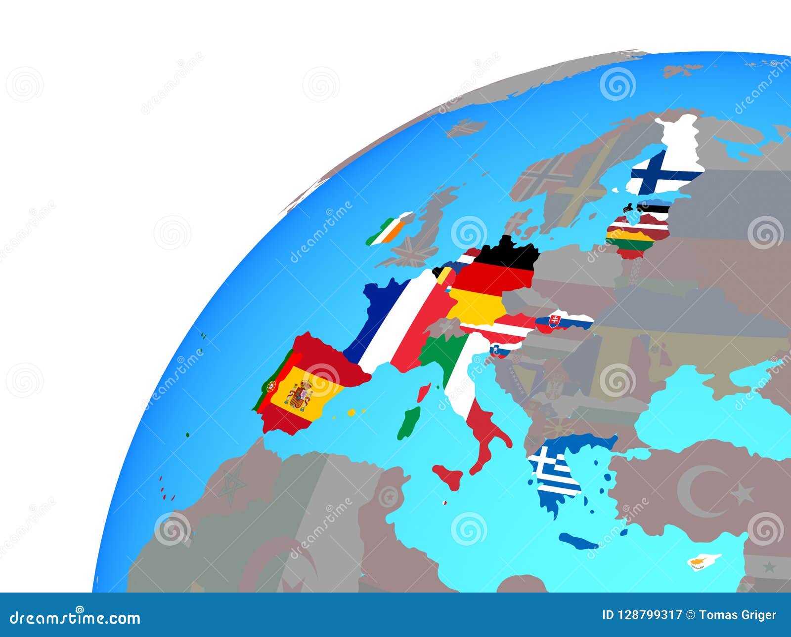 Eurozone Member States with Flags on Globe Stock Illustration ...