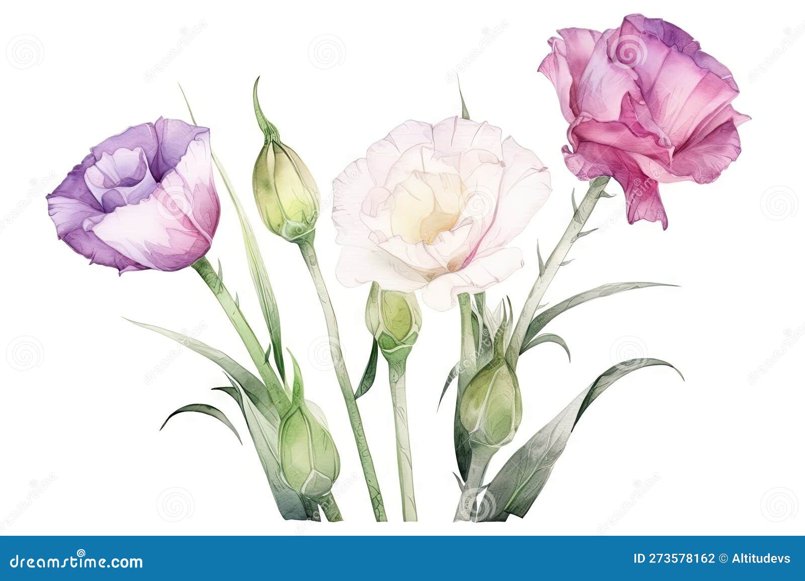 Eustoma in Watercolor Bloom on White Background Stock Illustration ...