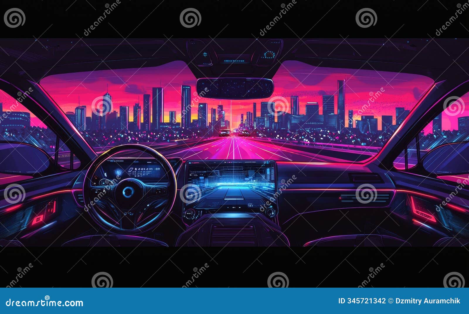 Ev Car with Autopilot or Steering with Graphic Display Stock Photo ...