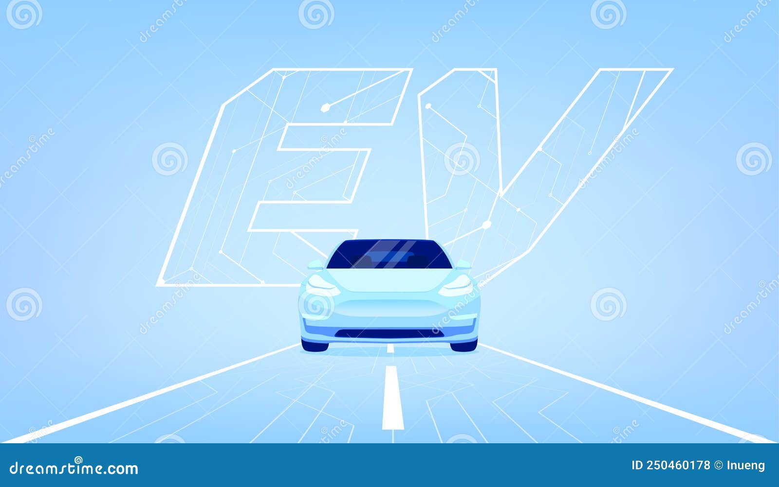 EV Car or Electric Vehicle on Blue Background Stock Vector ...