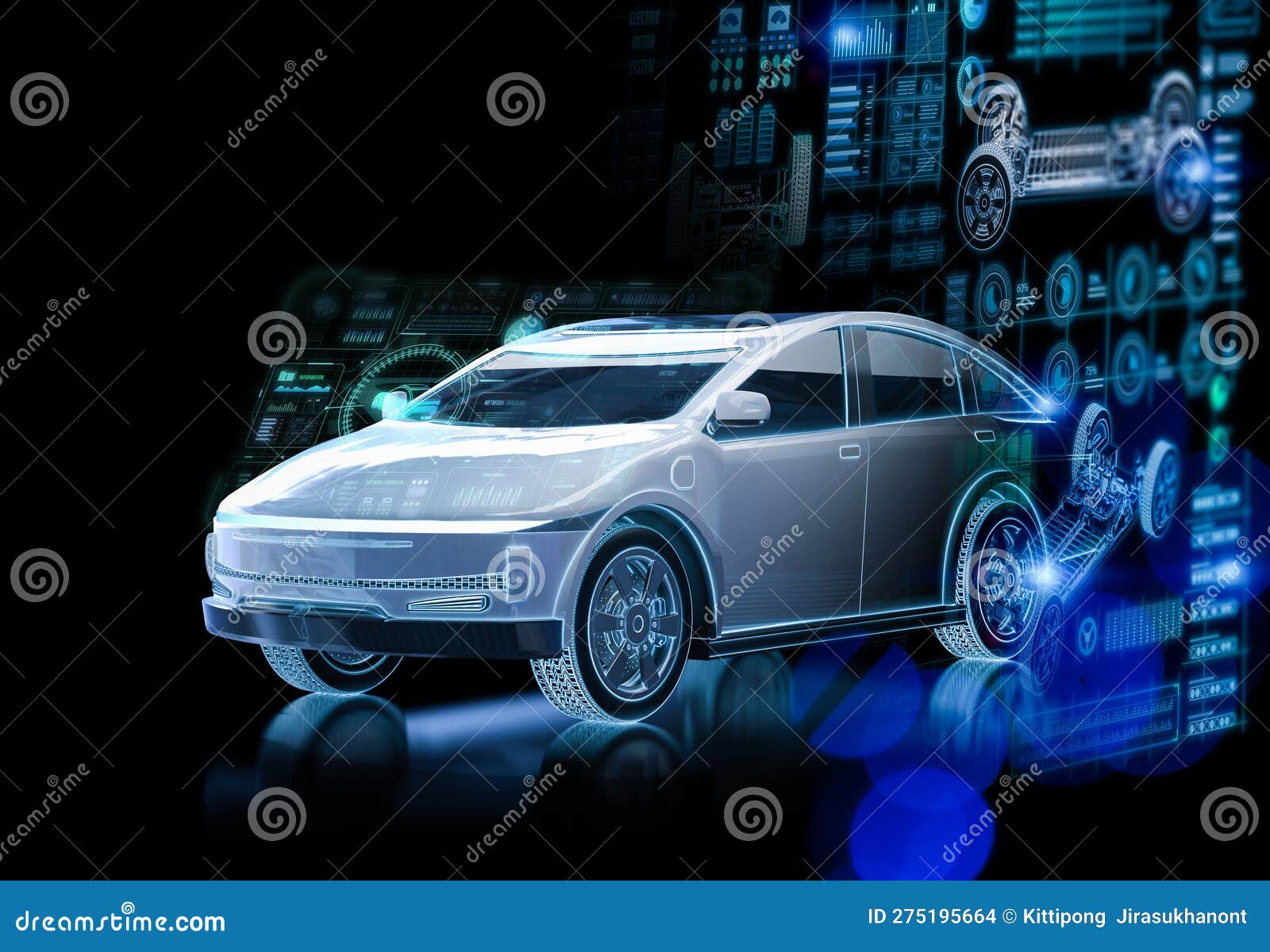 Ev Car or Electric Vehicle with Digital Graphic Interface Stock ...