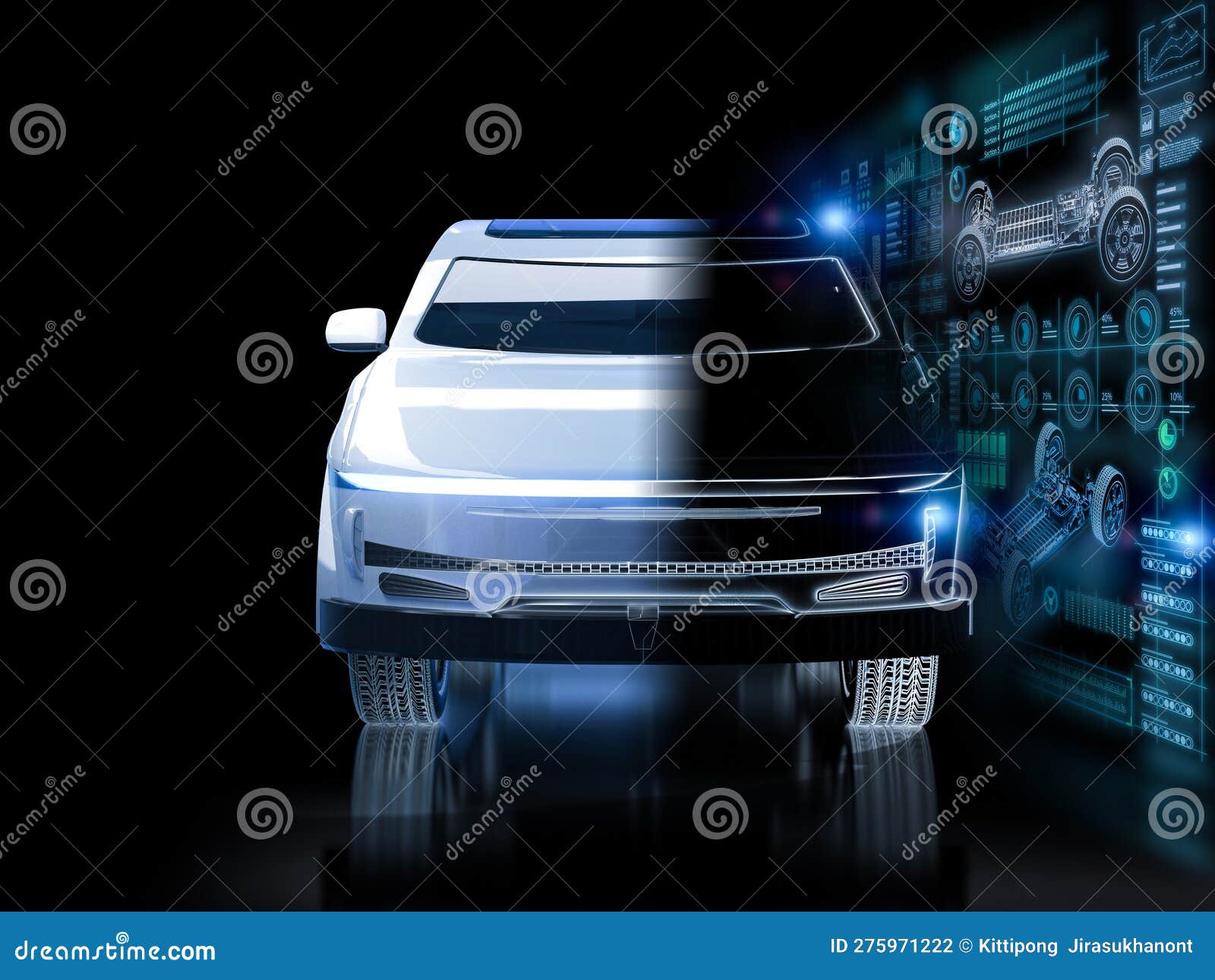Ev Car or Electric Vehicle with Digital Graphic Interface Stock ...
