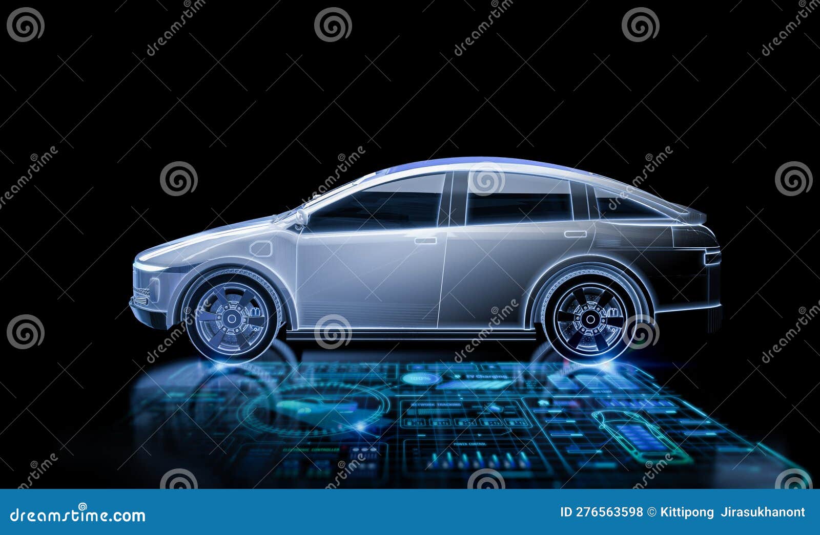 Ev Car or Electric Vehicle with Digital Graphic Interface Stock ...