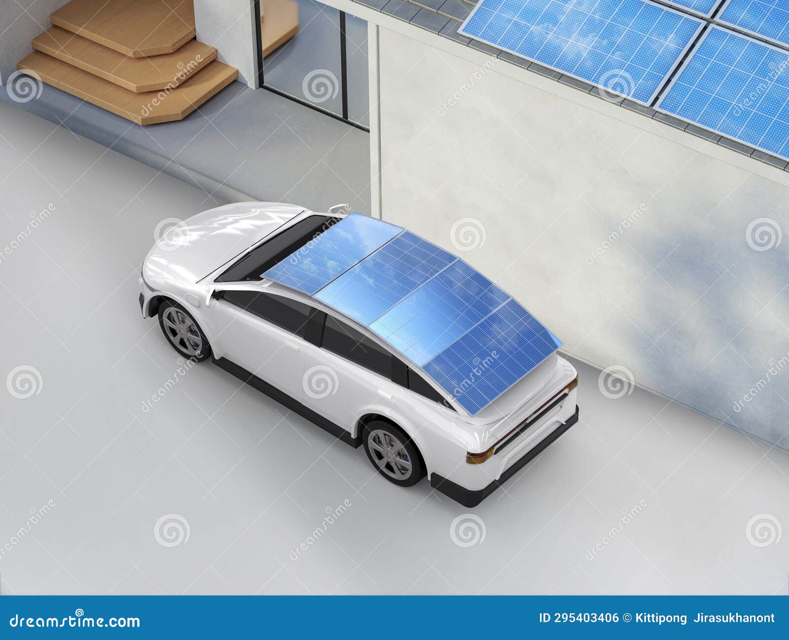 Ev Car or Electric Vehicle with Energy from Solar Panel Stock ...