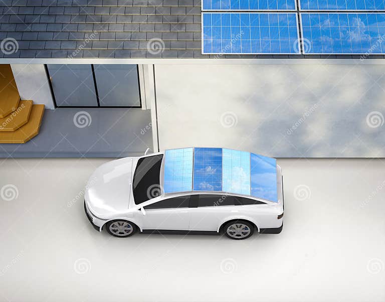Ev Car or Electric Vehicle with Energy from Solar Panel Stock ...