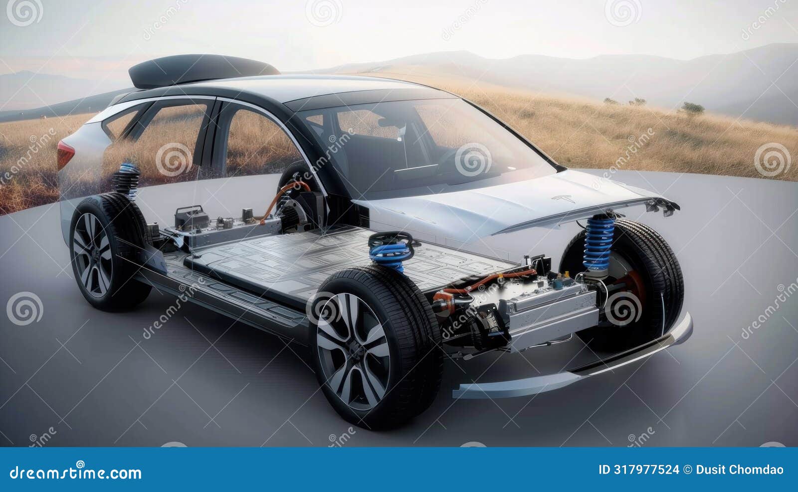 Ev Car or Electric Vehicle with Pack of Battery Cells on Platform Stock ...