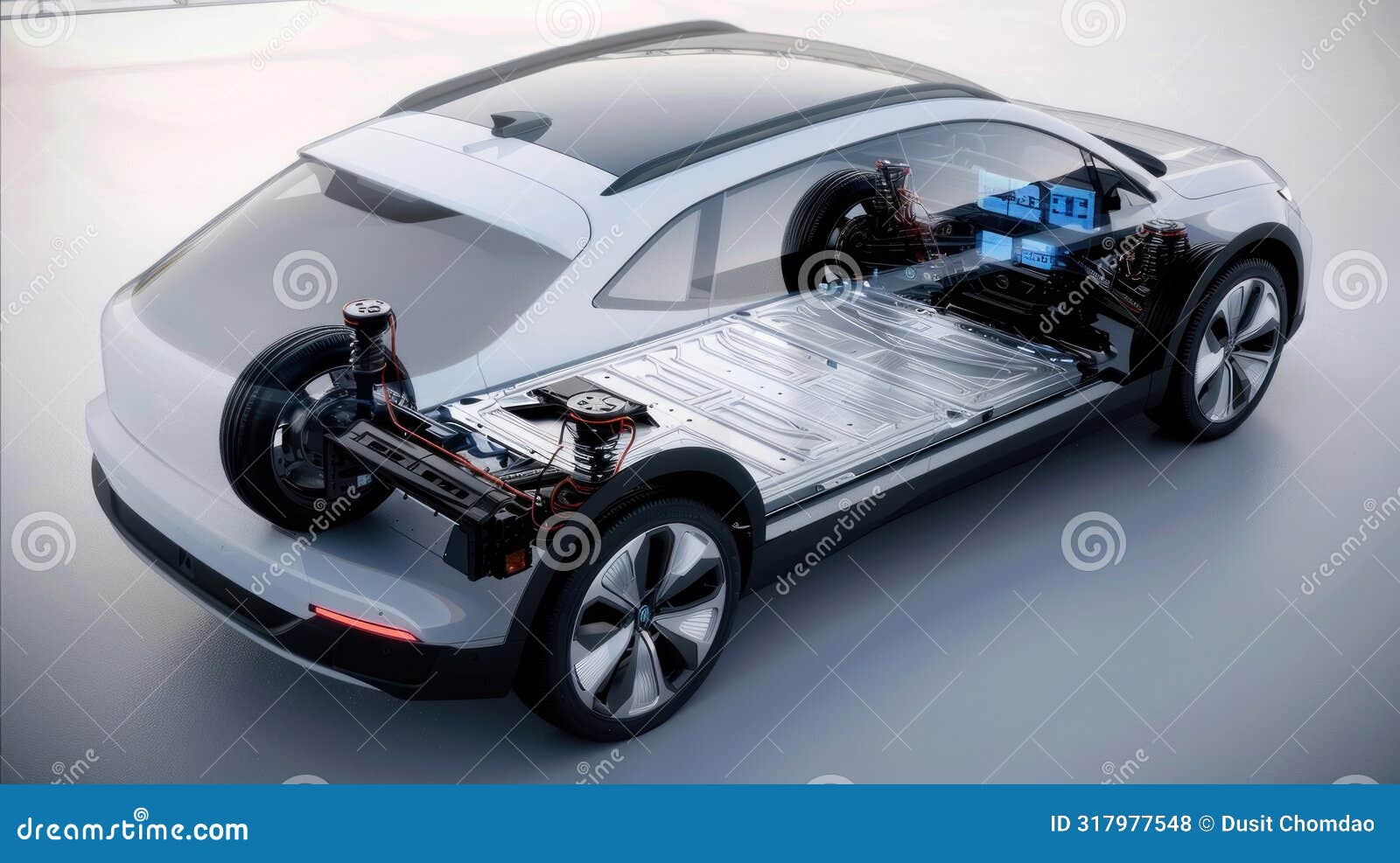 Ev Car or Electric Vehicle with Pack of Battery Cells on Platform Stock ...
