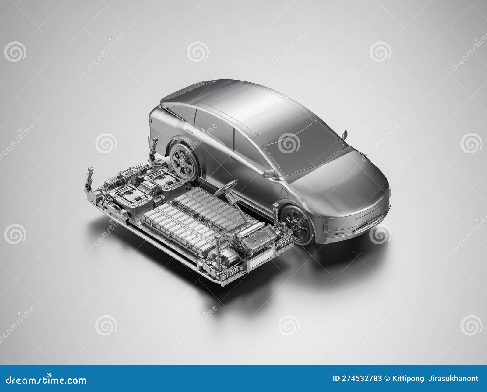 Ev Car or Electric Vehicle with Pack of Battery Cells on Platform Stock ...