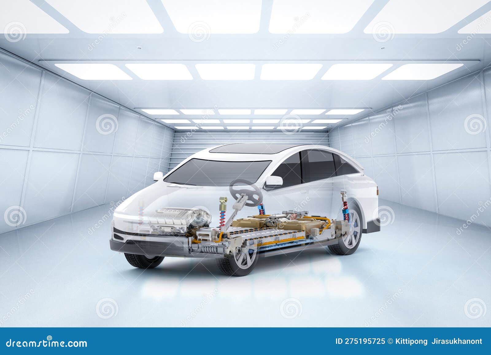 Ev Car or Electric Vehicle with Pack of Battery Cells on Platform Stock ...