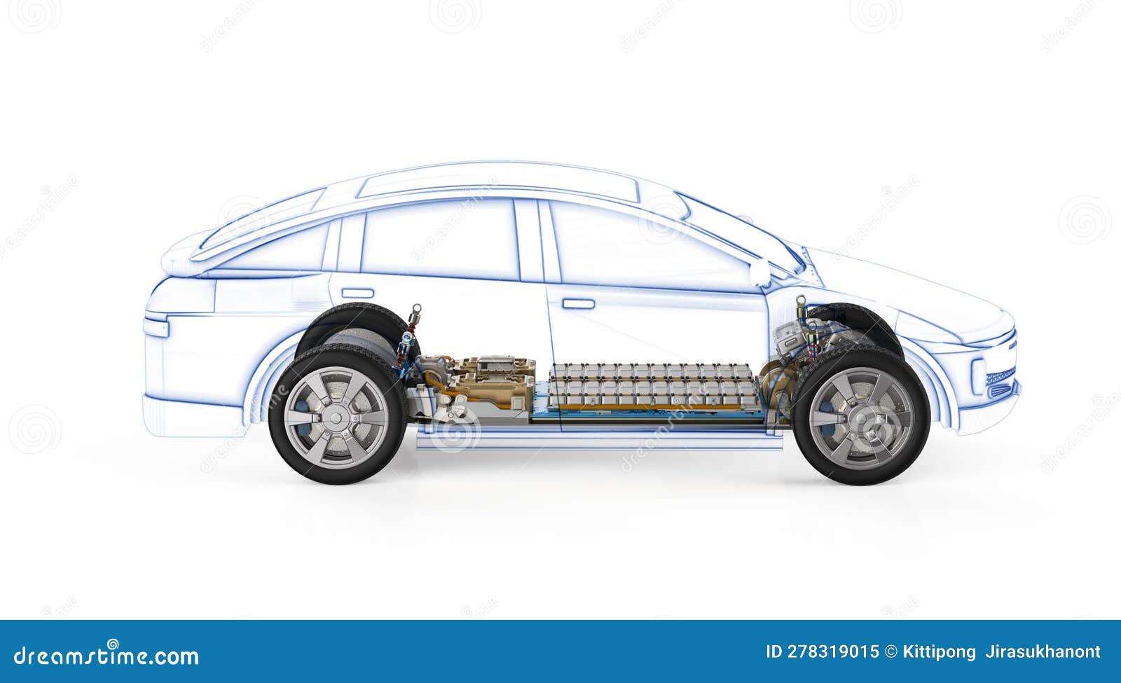 Ev Car or Electric Vehicle with Pack of Battery Cells on Platform Stock ...