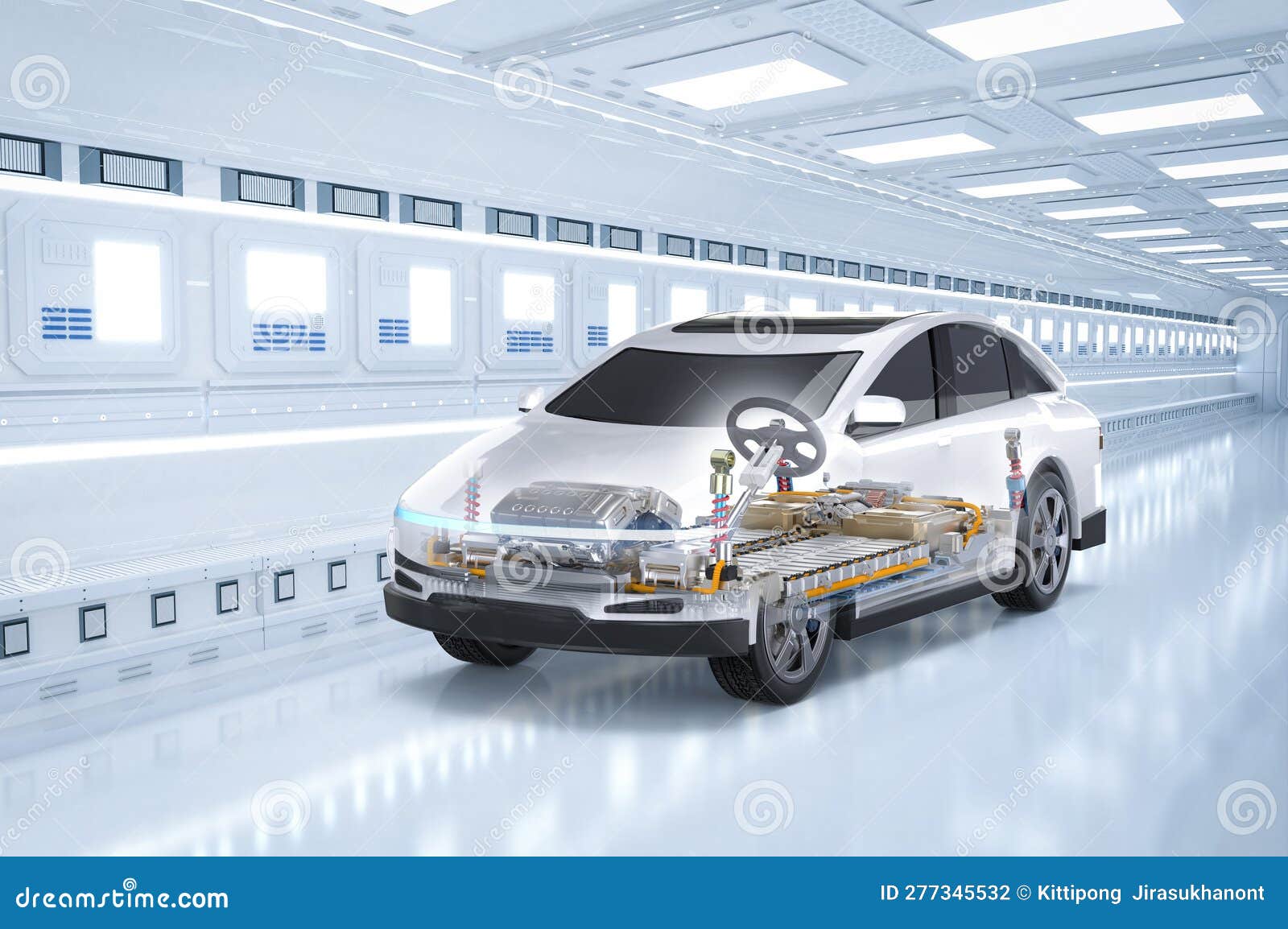 Ev Car or Electric Vehicle with Pack of Battery Cells on Platform in ...