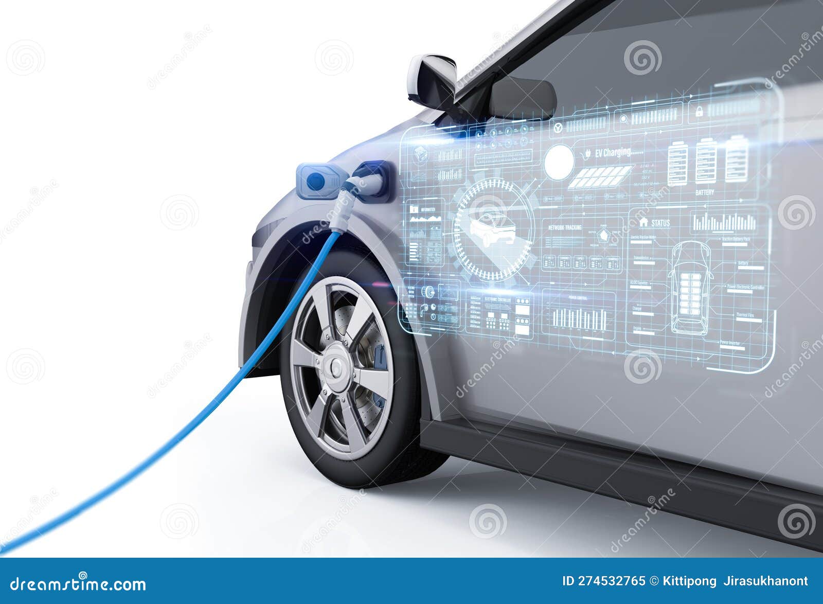 Ev Car or Electric Vehicle Plug in with Recharging Station Display ...