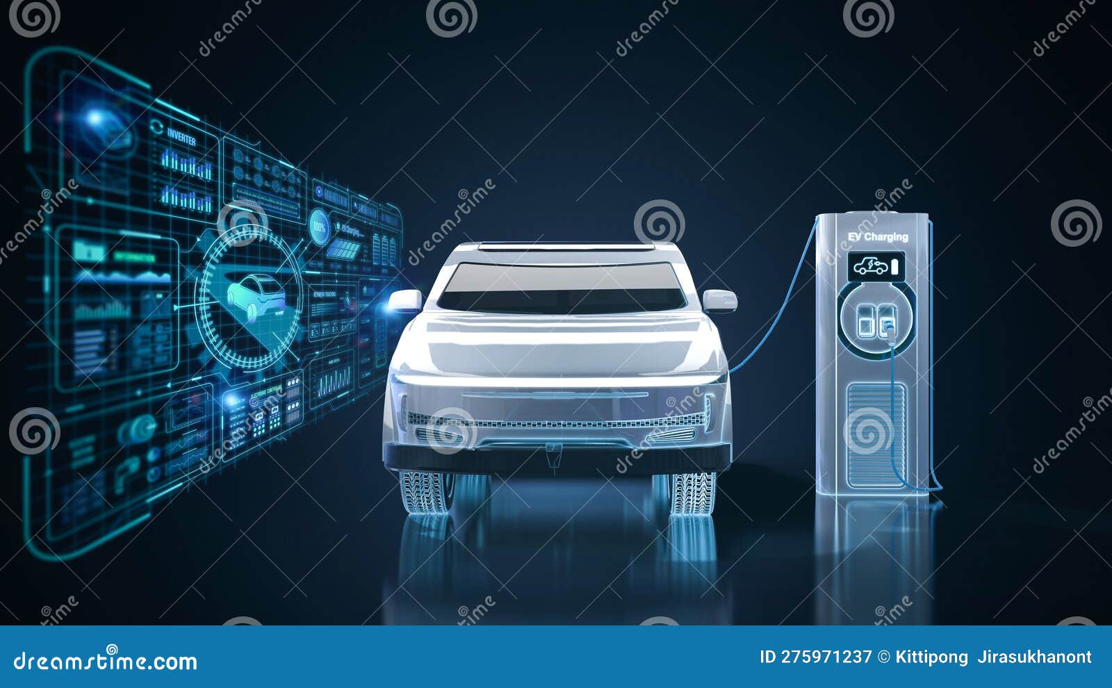 Ev Car or Electric Vehicle Plug in with Recharging Station Display ...