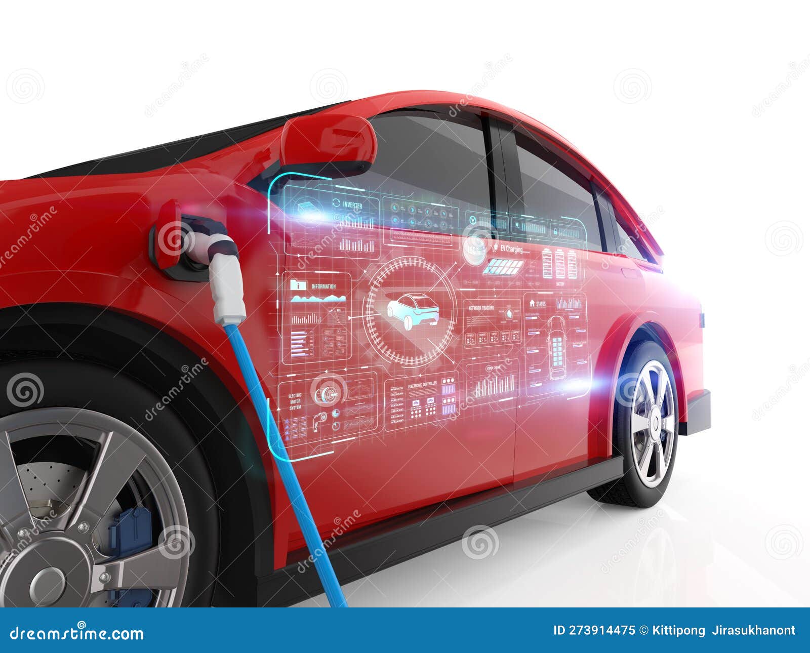 Ev Car or Electric Vehicle Plug in with Recharging Station Display ...