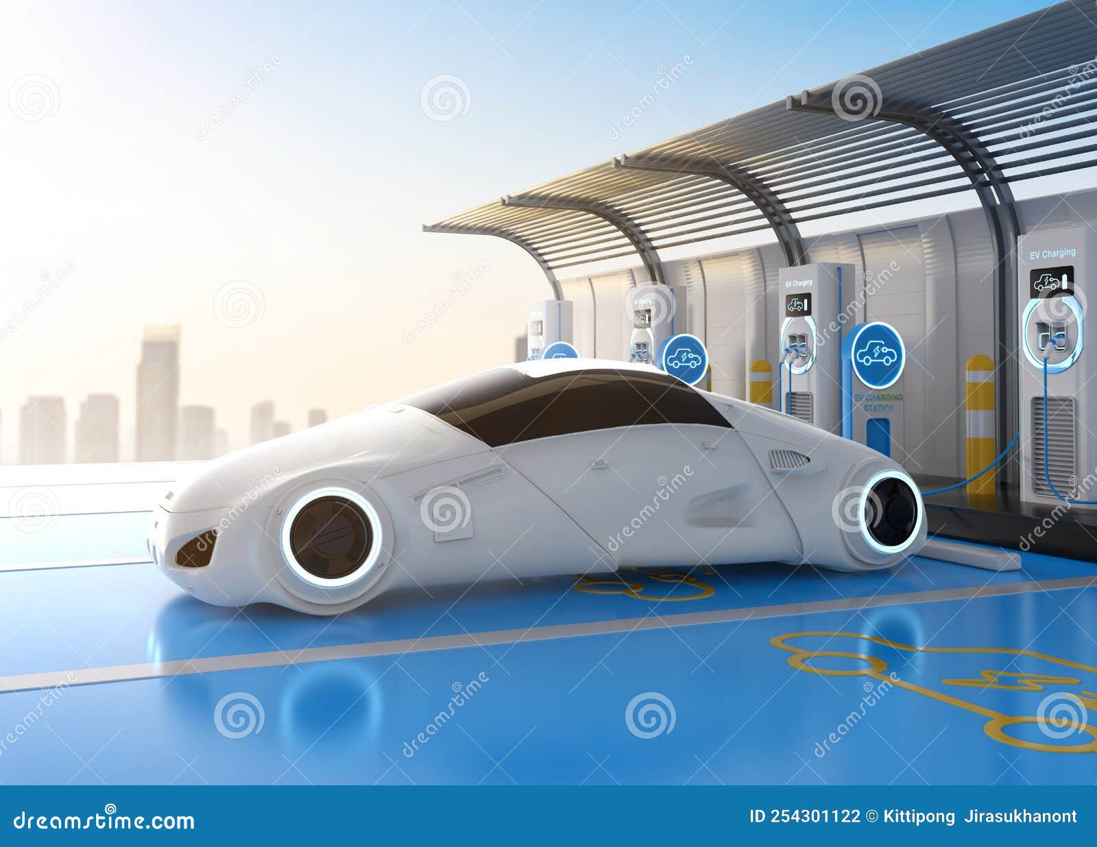 EV Car Plug in with Ev Charging Station Stock Illustration ...