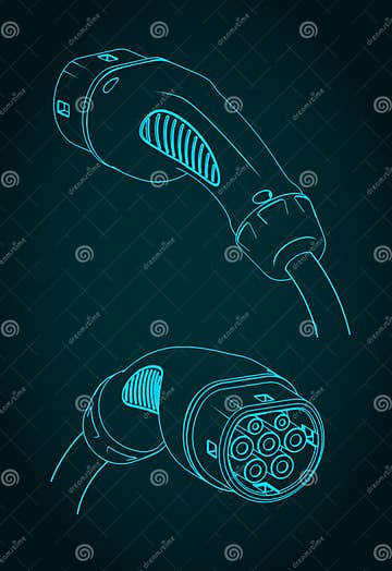 EV Charger Type 2 Plug Blueprint Stock Illustration - Illustration of ...