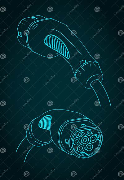 EV Charger Type 2 Plug Blueprint Stock Illustration - Illustration of ...