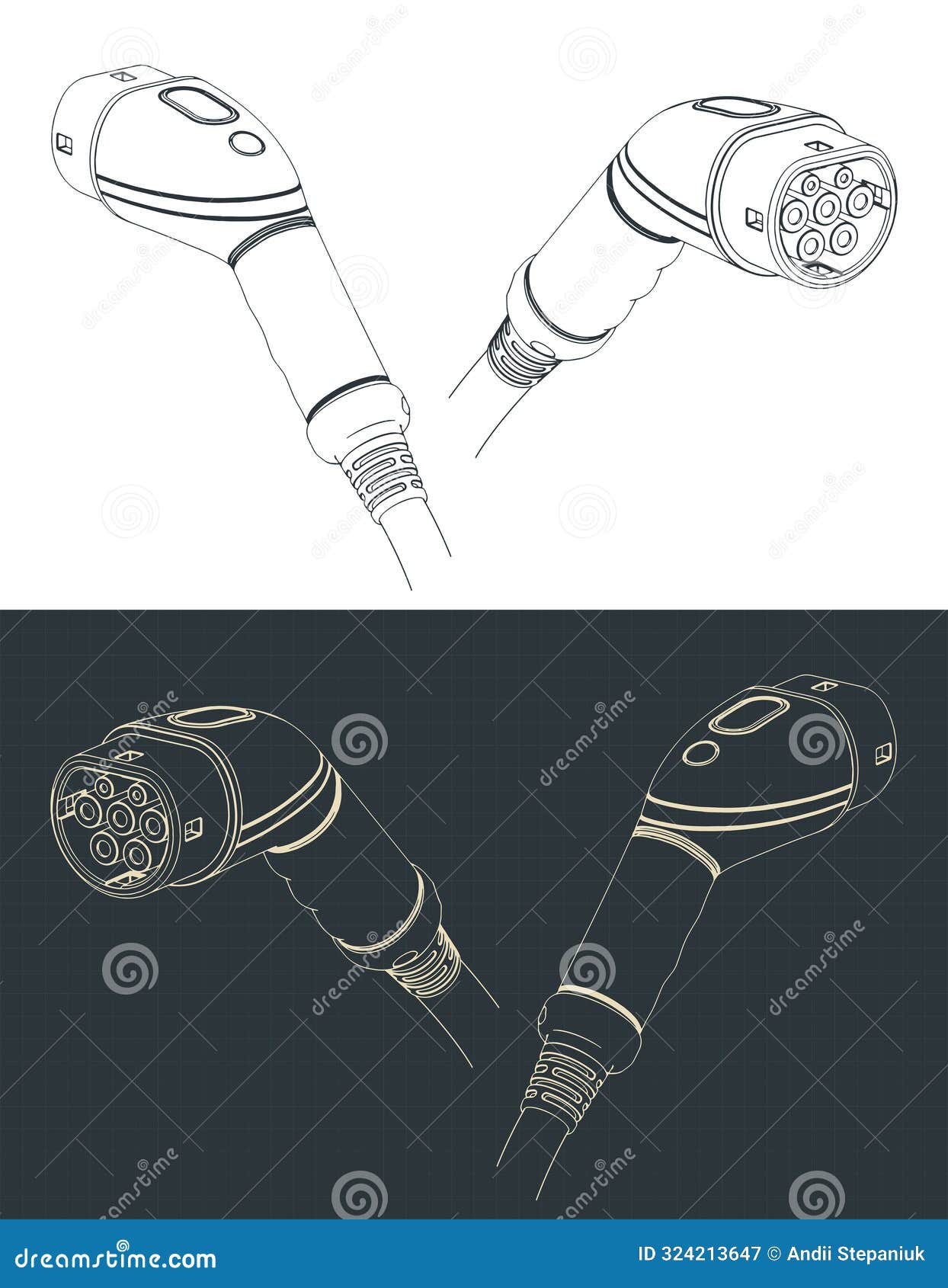 EV Charger Type 2 Plug Blueprints Illustrations Stock Illustration ...