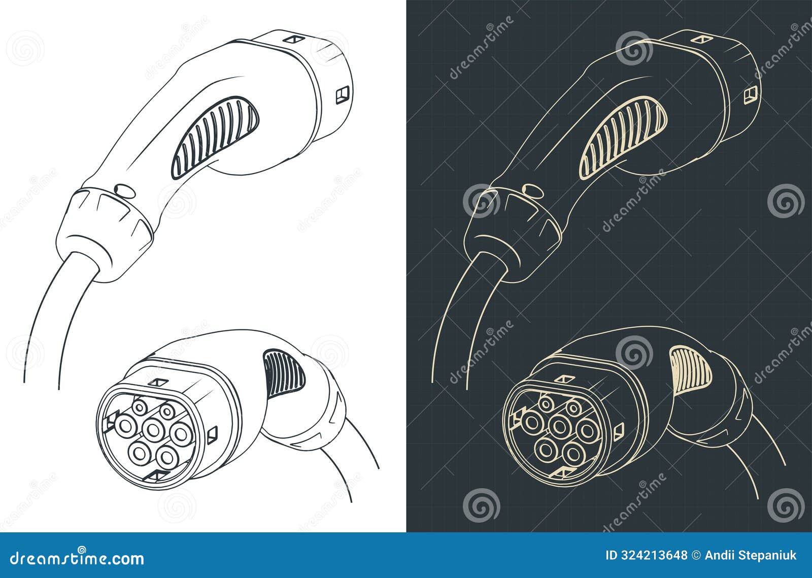 EV Charger Type 2 Plug Blueprints Stock Illustration - Illustration of ...