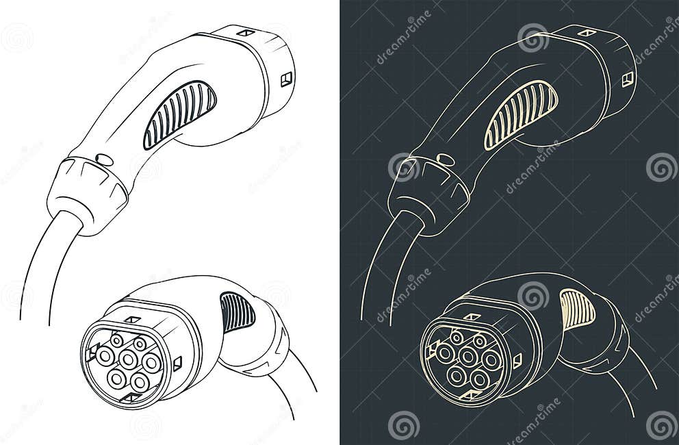 EV Charger Type 2 Plug Blueprints Stock Illustration - Illustration of ...