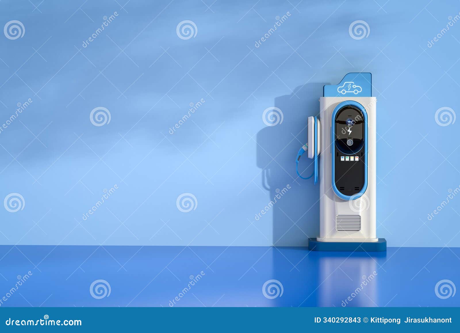 Ev Charging Station or Electric Vehicle Recharging Station on Blue ...