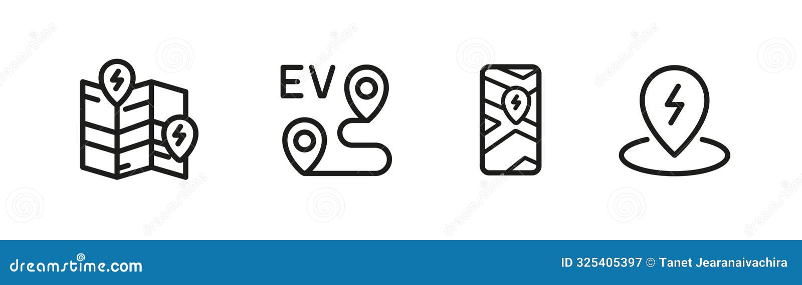 EV Charging Stations Map Or Network Linear Icon Cartoon Vector ...