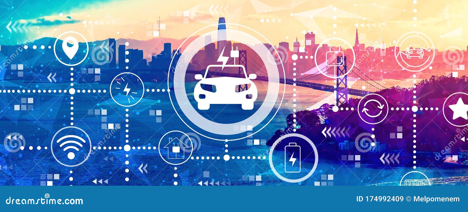 EV Concept with the Bay Bridge in San Francisco Stock Illustration ...