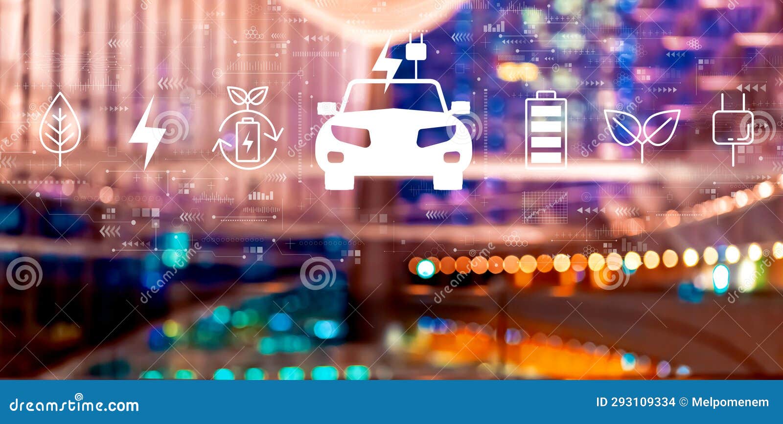 EV Concept with Big City at Night Stock Photo - Image of chart ...