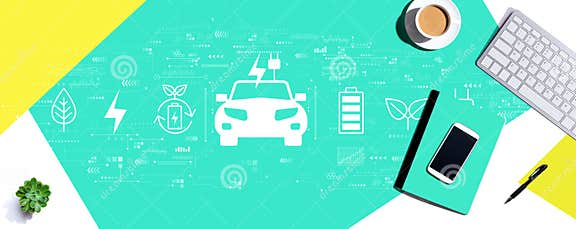 EV Concept with Computer Keyboard and Office Items Stock Photo - Image ...