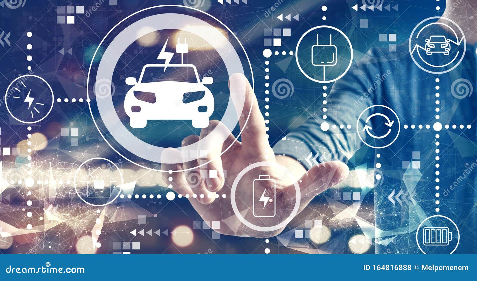 EV Concept with a Man on City Background Stock Photo - Image of ...