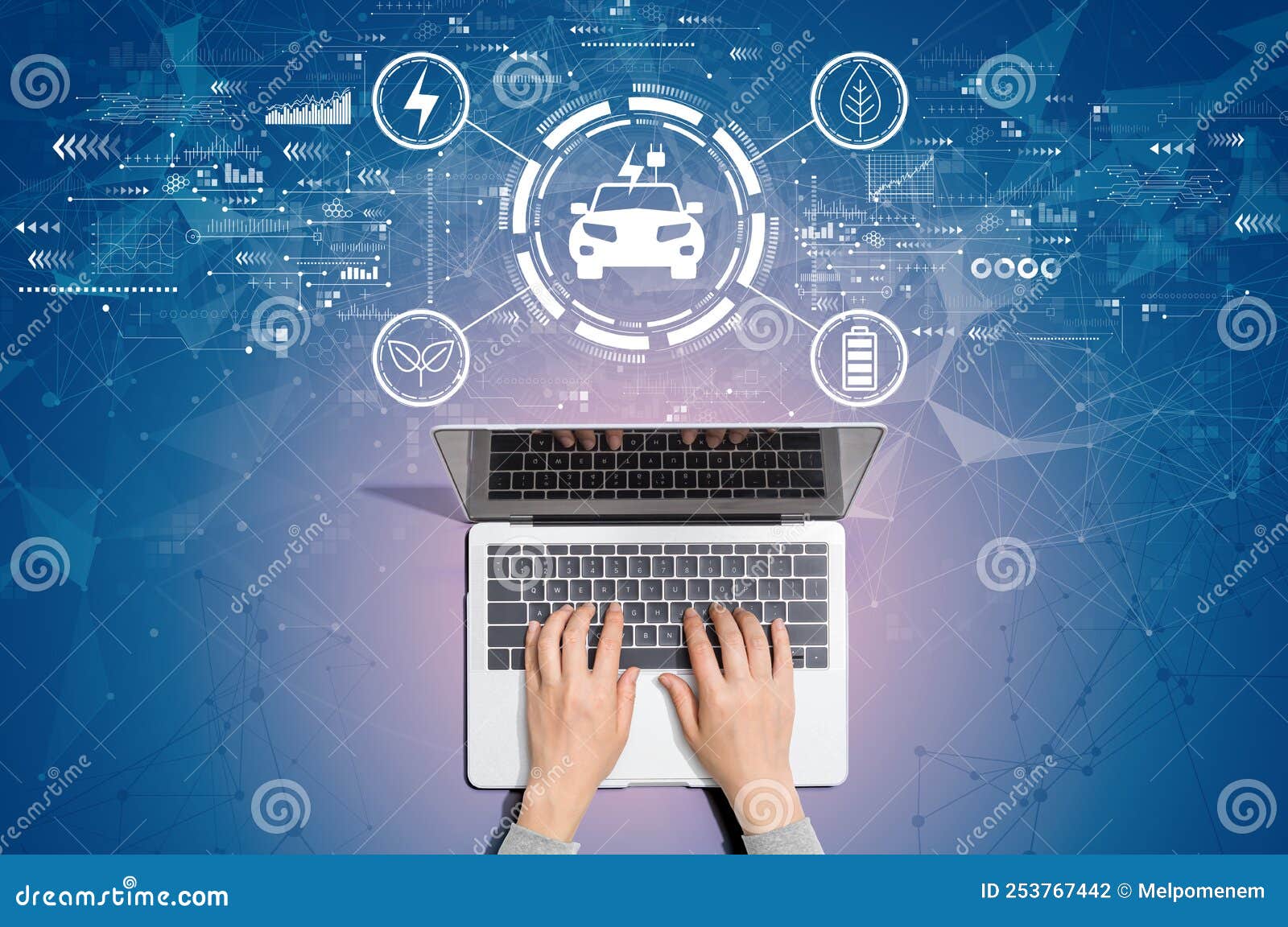 EV Concept with Person Using Laptop Stock Photo - Image of electricity ...