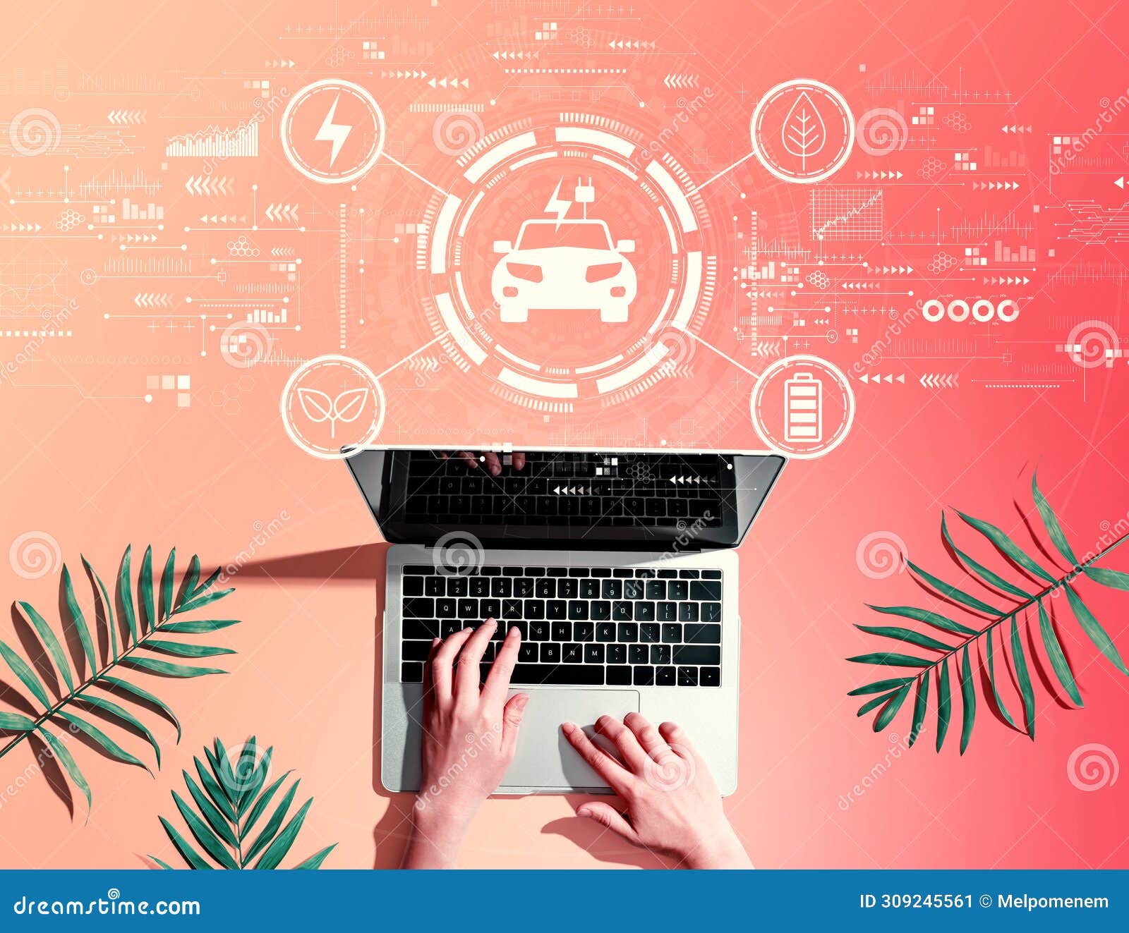 EV Concept with Person Using a Laptop Stock Image - Image of hand ...