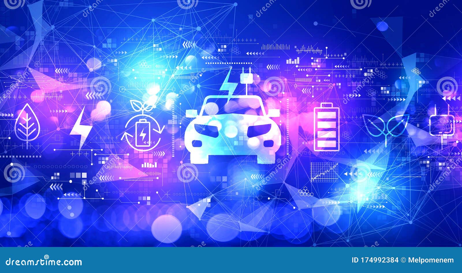EV Concept with Technology Light Background Stock Illustration ...