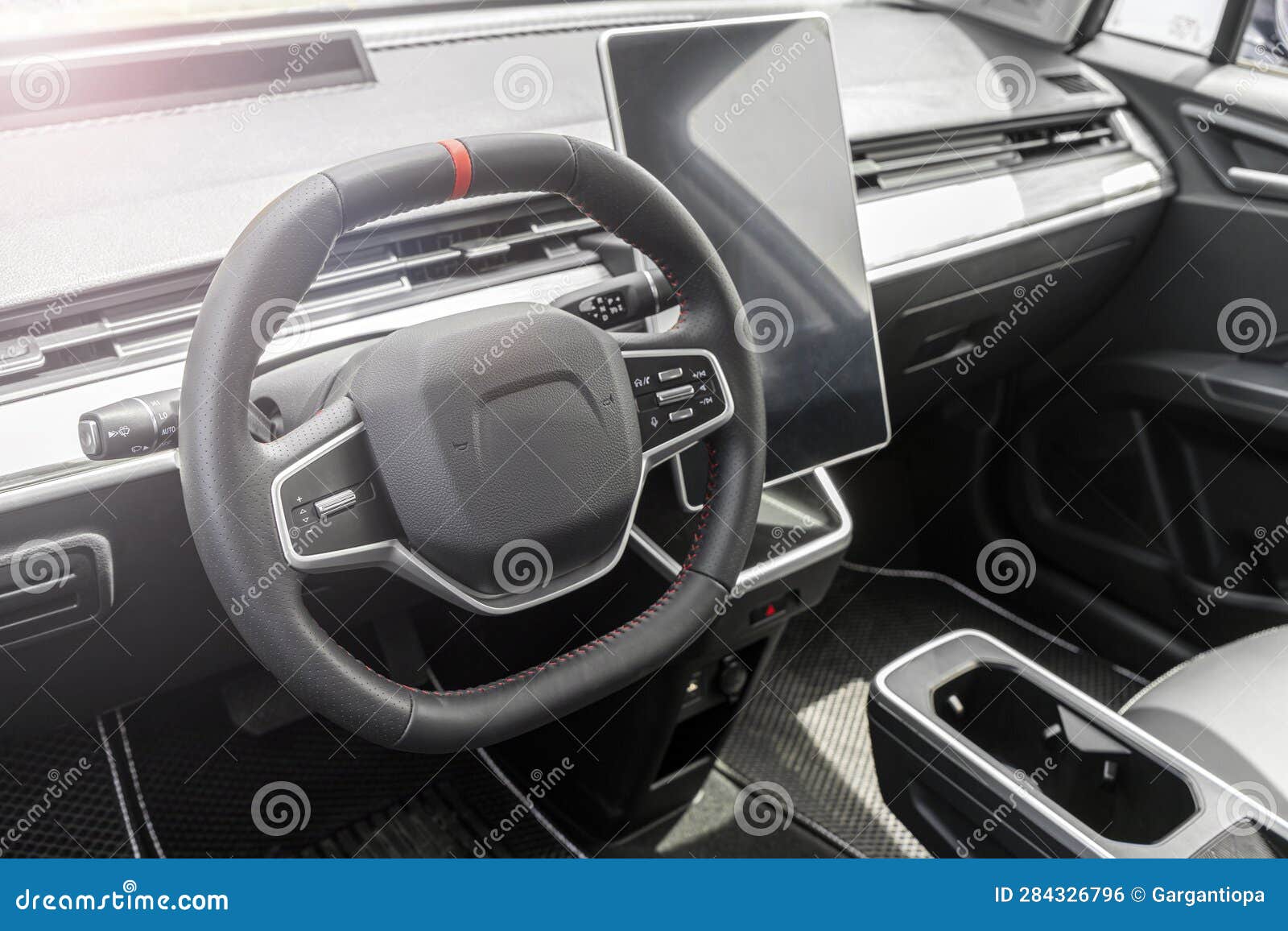 EV Dashboard Car Interior with a Big Touch Screen Stock Photo - Image ...