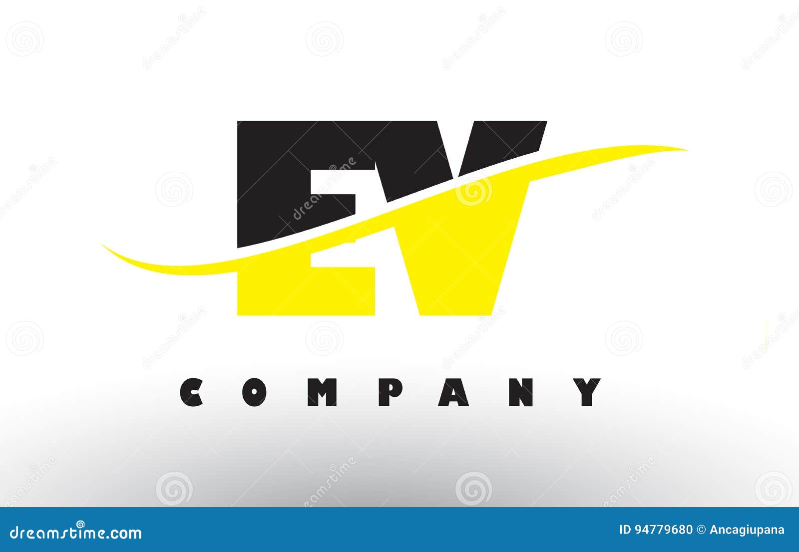 EV E V Black and Yellow Letter Logo with Swoosh. Stock Vector ...