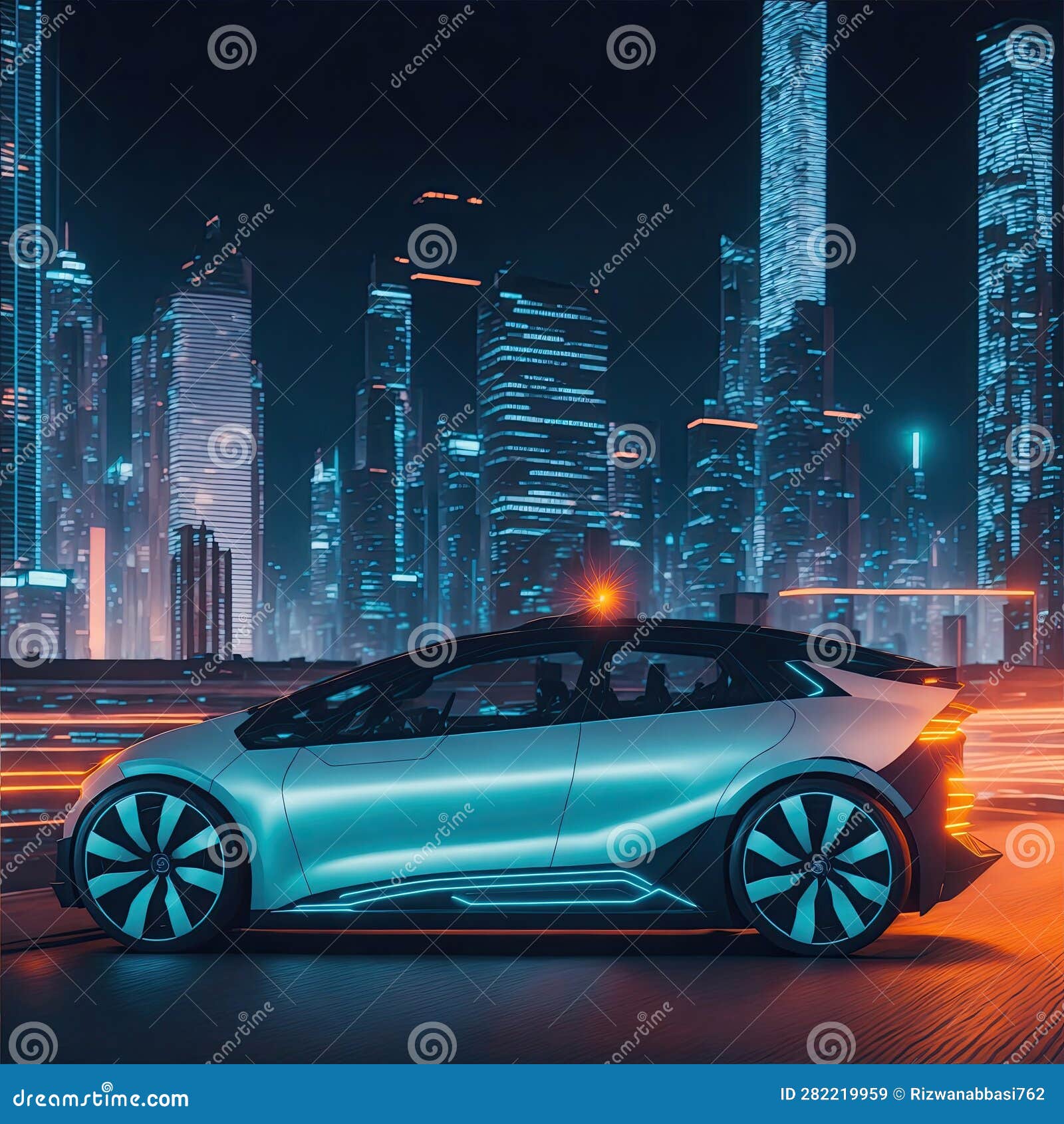 EV Electric Car System Futuristic Car in Night Stock Image - Image of ...