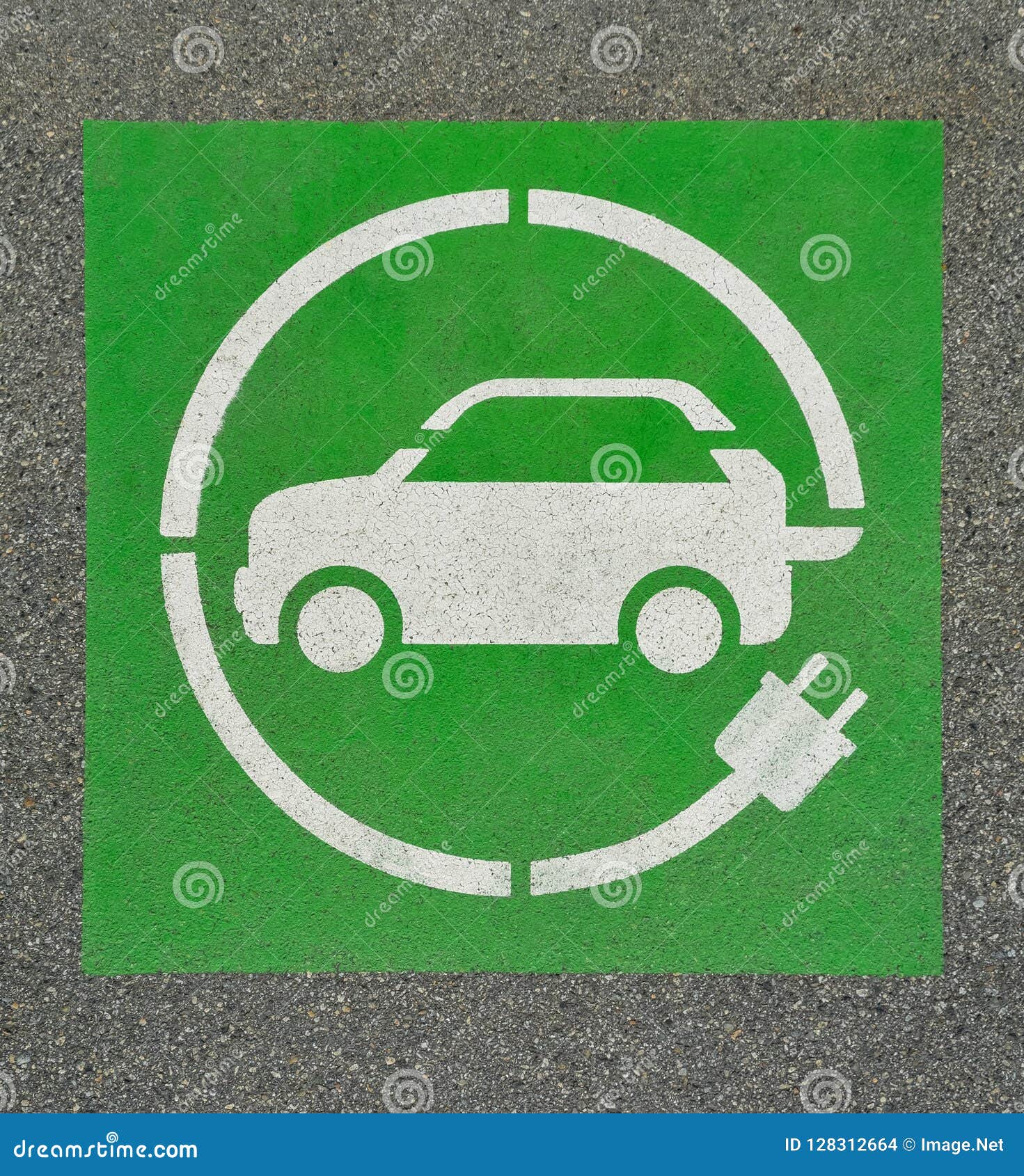 EV - Electric Vehicle Charging Station Sign On Asphalt. `E` Sign On ...