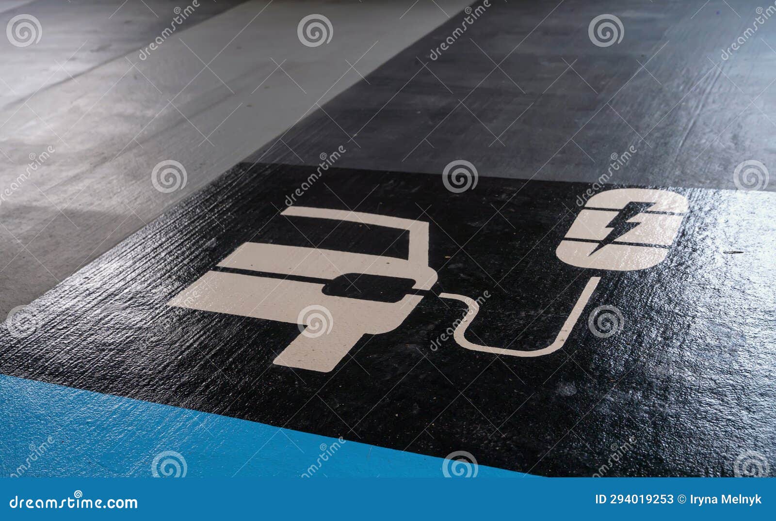 EV Electric Vehicles Charging Parking Space Painted on Car Park Surface ...