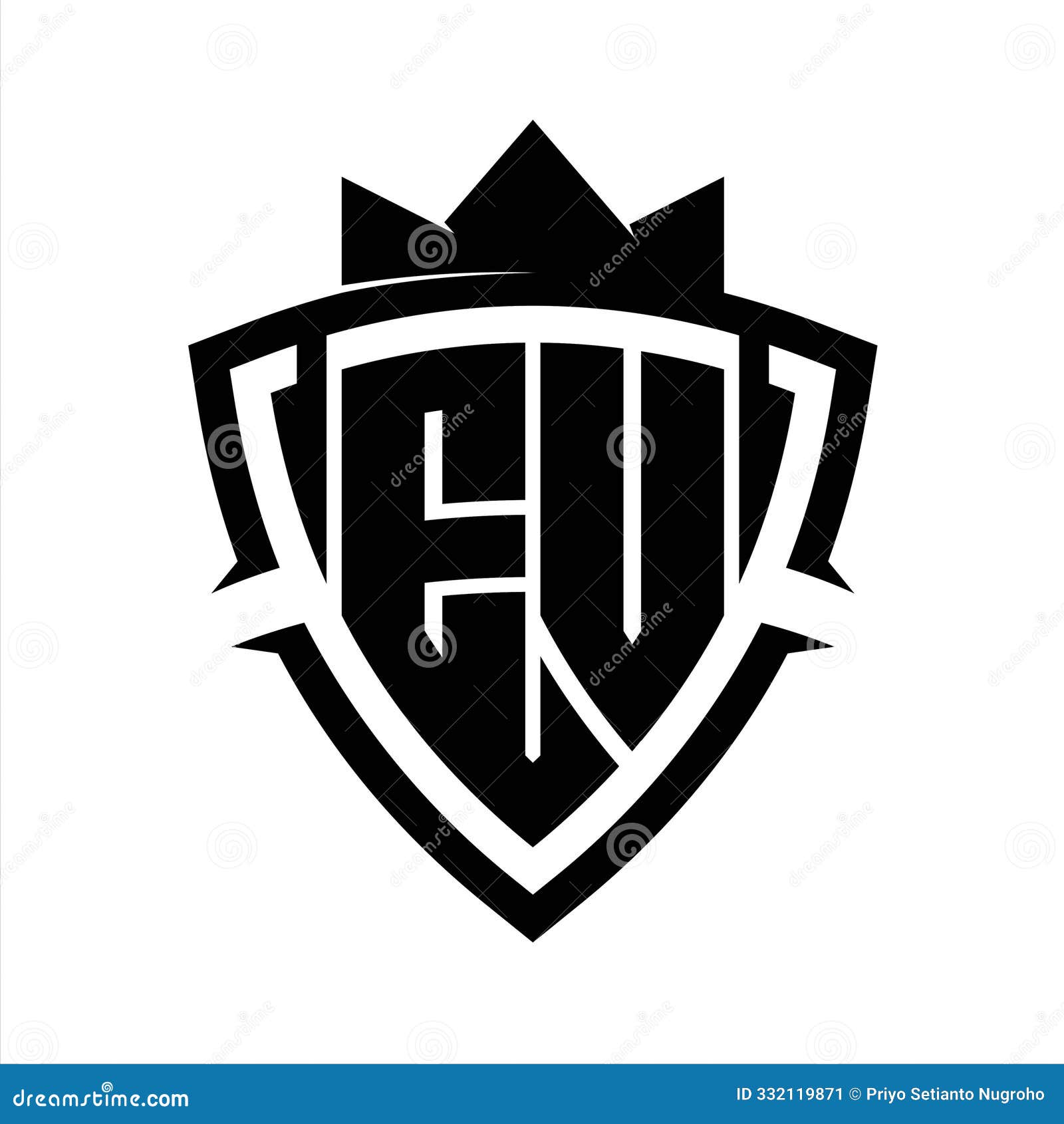 EV Letter Bold Monogram Triangle Curve Shield Shape with Crown Black and White Background Color ...