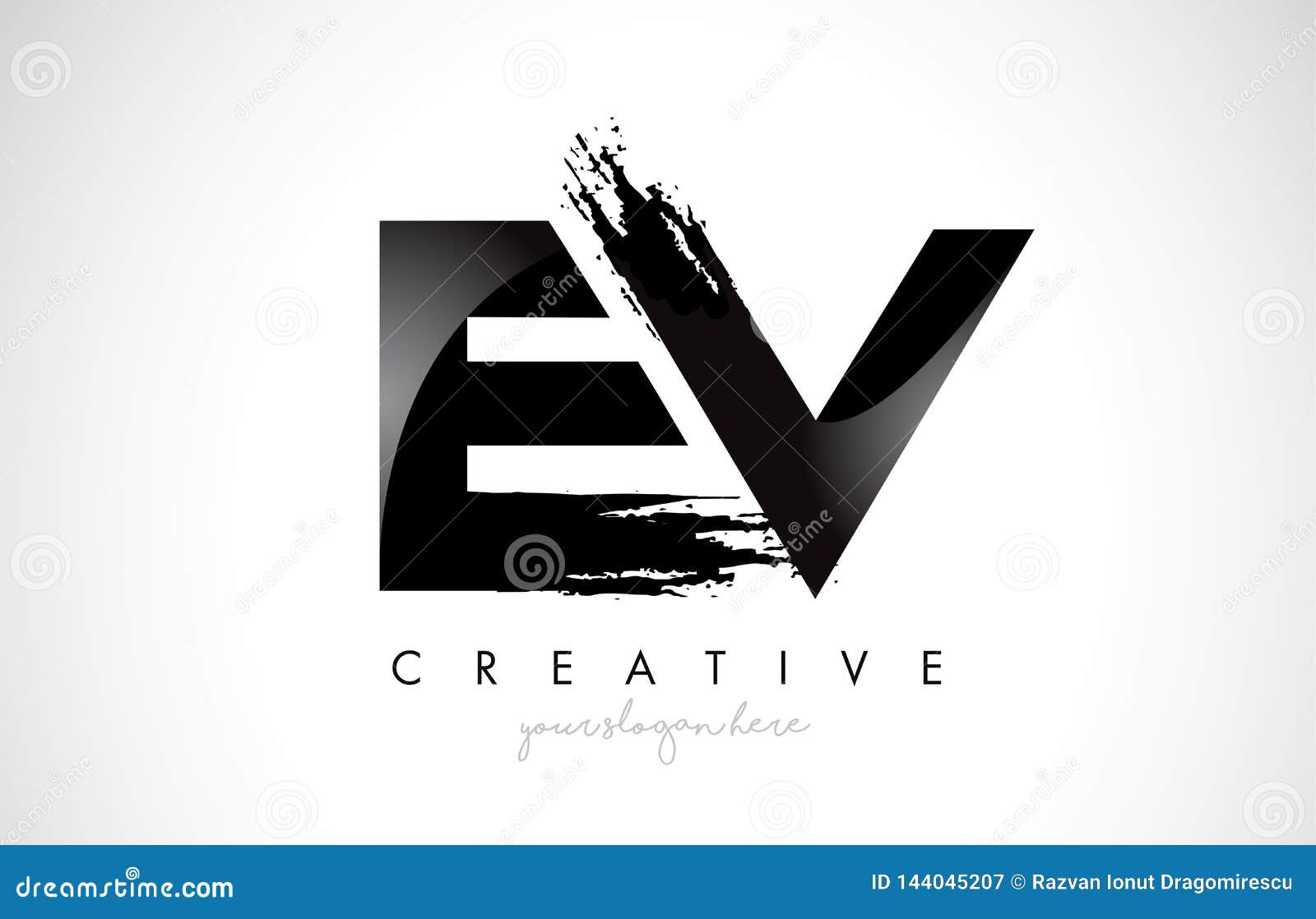 EV Letter Design with Brush Stroke and Modern 3D Look Stock Vector ...